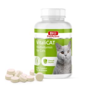 vitalicat multivitamin for cats, skin and coat supplement, cat prenatal health supplies, vitamin a + e + b9 + b5 + h + biotin + amino acids for cats, 150 chewable tablets