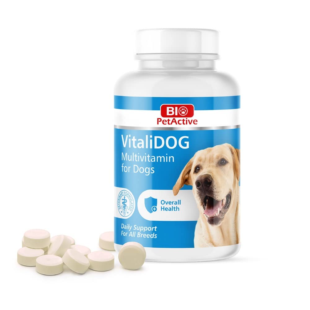 VitaliDOG Multivitamin for Dogs, Skin and Coat Supplement, Dog Prenatal Health Supplies, Vitamin A + E + B9 + B5 + H + Biotin + Amino Acids + Folic Acid for Dogs, 150 Chewable Tablets