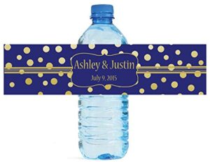 designthatsign 100 gold confetti on navy blue wedding anniversary engagement party water bottle labels bridal shower