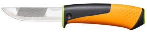 fiskars knife including holster with integrated knife sharpener, total length: 21.9 cm, black/orange/green, 1023619, standard