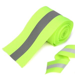 sew on high visibility hi vis retro reflective fabric tape (2" x 5 yds, lime/silver)