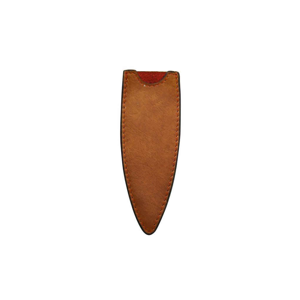 Deejo - Deejo Leather Sheath, 0.9 oz, Natural - Genuine Calf Leather - Light Brown Tanned Color with Orange Stitching - Protecting and Safely Carrying your Pocket Knife