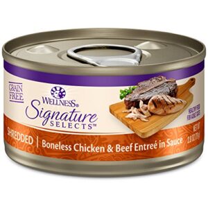 wellness core grain-free signature selects wet cat food, natural pet food made with real meat (shredded chicken & beef entrée, 2.8 ounces) (pack of 12)