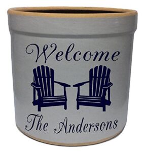 3 gallon personalized stoneware crock - adirondack welcome