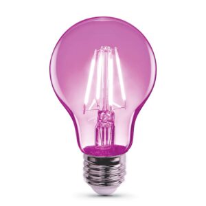 feit electric - a19/tpk/led 25w equivalent pink filament dimmable clear glass colored led light bulb