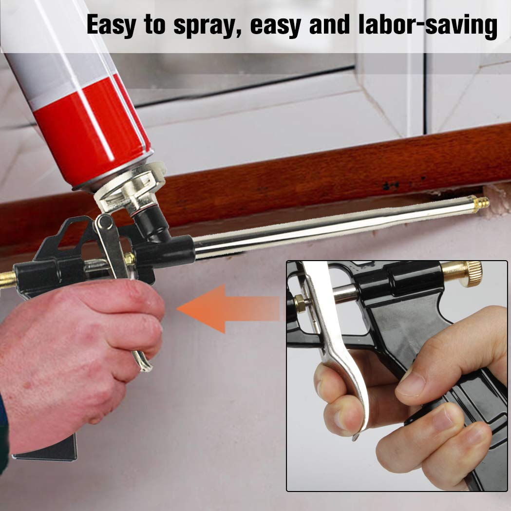 Foam Gun, Picowe Foaming Gun Pu Expanding Caulking Gun Metal Body Pro Heavy Duty PU Spray Foam Gun Grade Expanding Spray Application Applicator