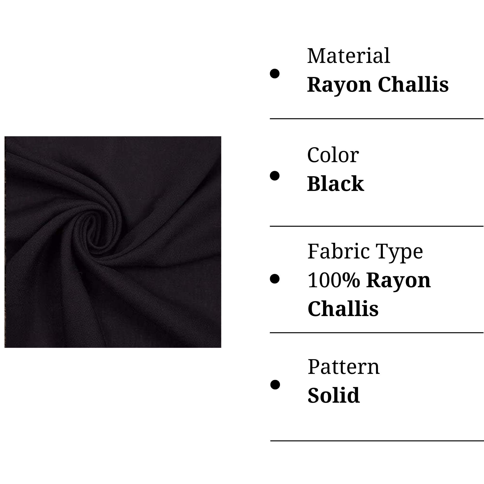 Rayon Challis Fabric by The Yard - 60" Inches Wide - Lightweight Rayon Fabric - Use Rayon Fabric by The Yard for Lounge Wear, Jumpsuits, Pajamas, and Skirts - Black, 2 Continuous Yards