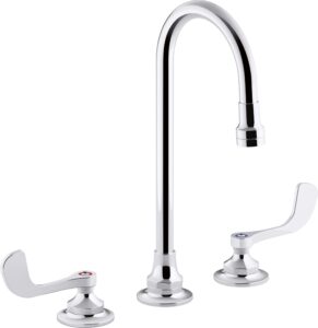 kohler k-800t70-5aka-cp triton bowe 1.0 gpm widespread bathroom sink faucet with aerated flow gooseneck spout and wristblade handles, polished chrome