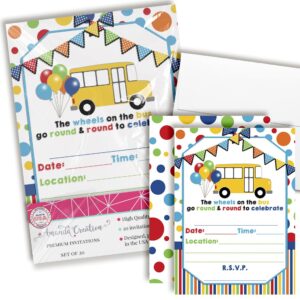 amanda creation wheels on the bus themed birthday party fill in invitations set of 20 with envelopes