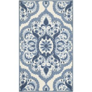 maples rugs vivian medallion kitchen rugs non skid accent area carpet [made in usa], 1'8 x 2'10, blue