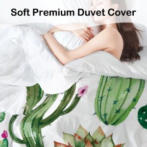 ARIGHTEX Bright Cactus Pattern Bedding Set Green Plants Cactus Print 3 Pieces Duvet Cover Set Nature Art Prints Decor Collection (Queen)