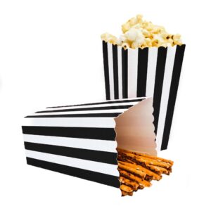 crystallove 24pcs striped paper popcorn boxes for party favor supplies (black)