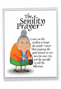 nobleworks - 1 humorous birthday xl greeting card w/envelope 8.5 x 11 inch - funny sympathy old lady with a birthday prayer guide for the senile - happy bday card - senility prayer j9046bdg