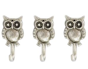 small owl wall hook, set of 3, silver hk-618as