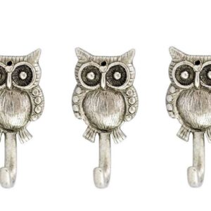 Small Owl Wall Hook, Set of 3, Silver HK-618AS