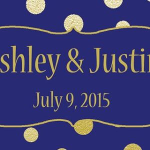 DesignThatSign 100 Gold Confetti On Navy Blue Wedding Anniversary Engagement Party Water Bottle Labels Bridal Shower