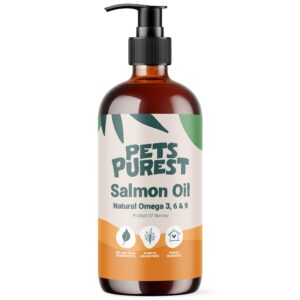 pets purest salmon oil for dogs, cats, horses, ferrets & pets - 32 fl oz 100% pure premium food grade - natural omega 3, 6 & 9 supplement - promotes coat, skin, joint and brain health