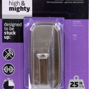 HIGH & MIGHTY 515804 Decorative Metal Hook, Easy Tool-Free Dry Wall Installation, Scalloped, Holds up to 25lb, Satin Nickel