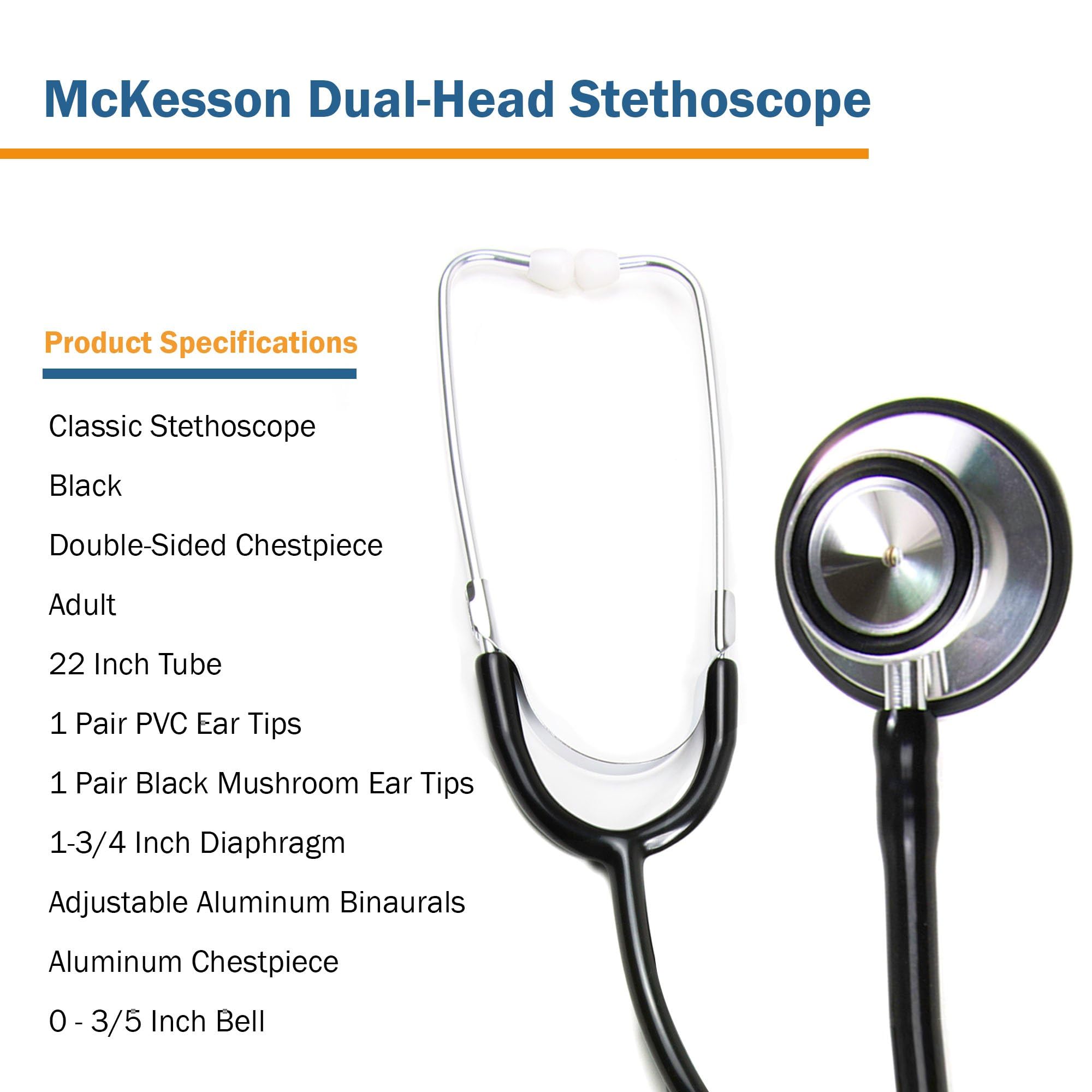 McKesson 01-670HBKGM Entrust Performance Dual-Head Stethoscope, Black (Pack of 10)