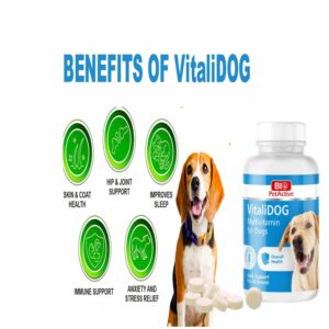 VitaliDOG Multivitamin for Dogs, Skin and Coat Supplement, Dog Prenatal Health Supplies, Vitamin A + E + B9 + B5 + H + Biotin + Amino Acids + Folic Acid for Dogs, 150 Chewable Tablets