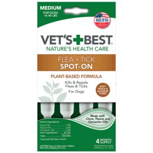 vet's best topical flea & tick treatment for dogs 16-40lbs, 4 month supply