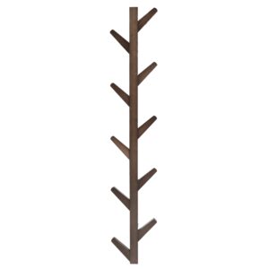 mygift wall mounted brown bamboo hall tree coat rack, hanging narrow hat rack with 10 peg hooks