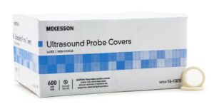 mckesson 16-1005 ultrasound probe cover, straight-walled, smooth surface, round-ended, non-sterile, latex, 1.25" d x 8" l, 8" length (pack of 600)