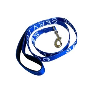 albcorp service dog leash - embroidered- with padded neoprene handle and reflective threads, 4 feet, for harnesses, vests or collars. blue