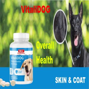 VitaliDOG Multivitamin for Dogs, Skin and Coat Supplement, Dog Prenatal Health Supplies, Vitamin A + E + B9 + B5 + H + Biotin + Amino Acids + Folic Acid for Dogs, 150 Chewable Tablets