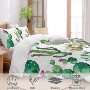 ARIGHTEX Bright Cactus Pattern Bedding Set Green Plants Cactus Print 3 Pieces Duvet Cover Set Nature Art Prints Decor Collection (Queen)