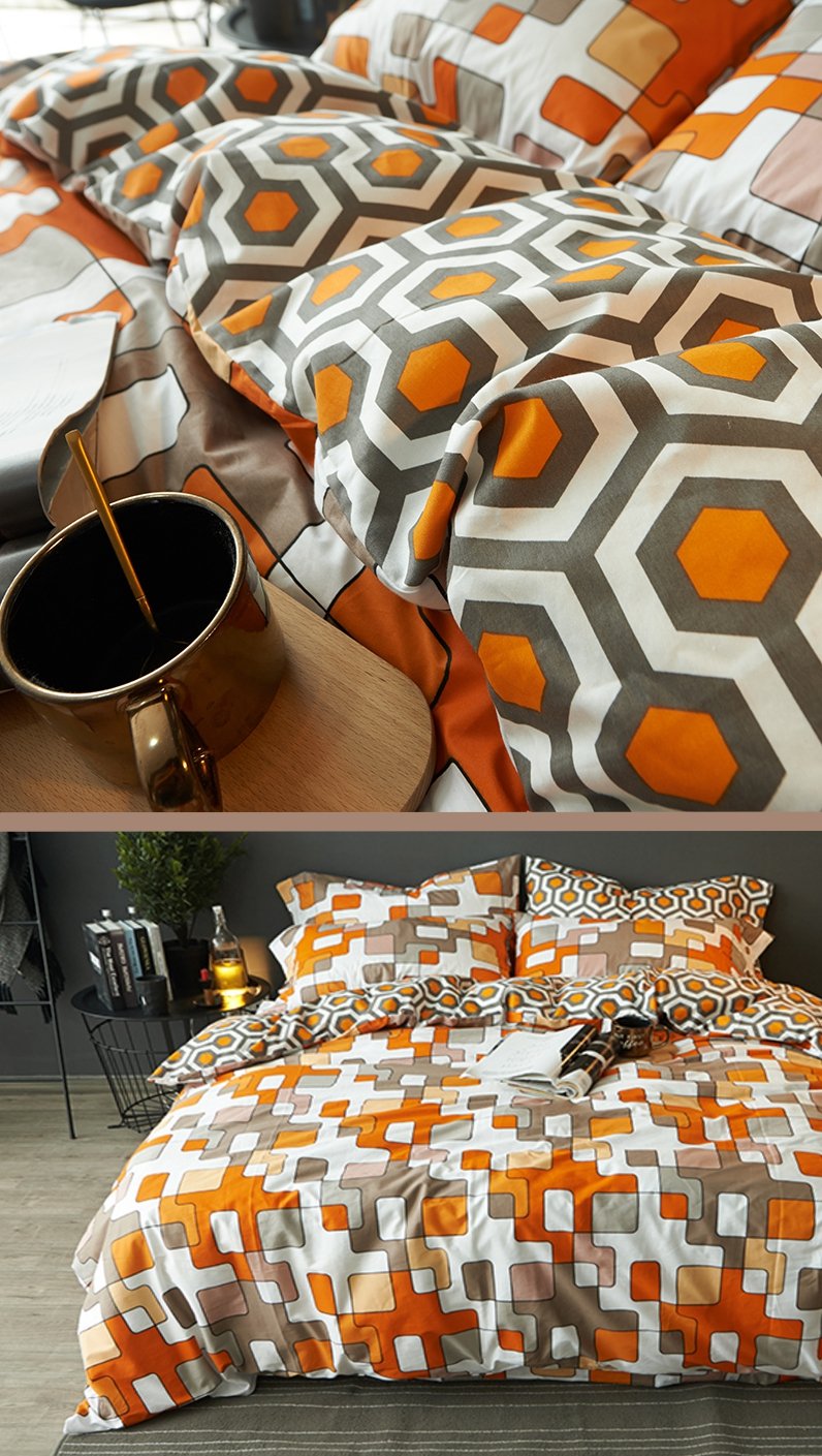 Minimal Style Geometric Shapes Duvet Quilt Cover Scandinavian Midcentury Modern Geo Print 100-percent Cotton Bedding Set Soft Casual Retro Mosaic Orange Blush Taupe King Full Queen or Twin (Twin)