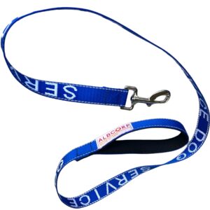 Albcorp Service Dog Leash - Embroidered- with Padded Neoprene Handle and Reflective Threads, 4 Feet, for Harnesses, Vests or Collars. Blue