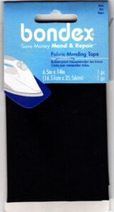 bondex 6 1/2" x 14" black fabric iron on mending tape no sew, repair,clothing