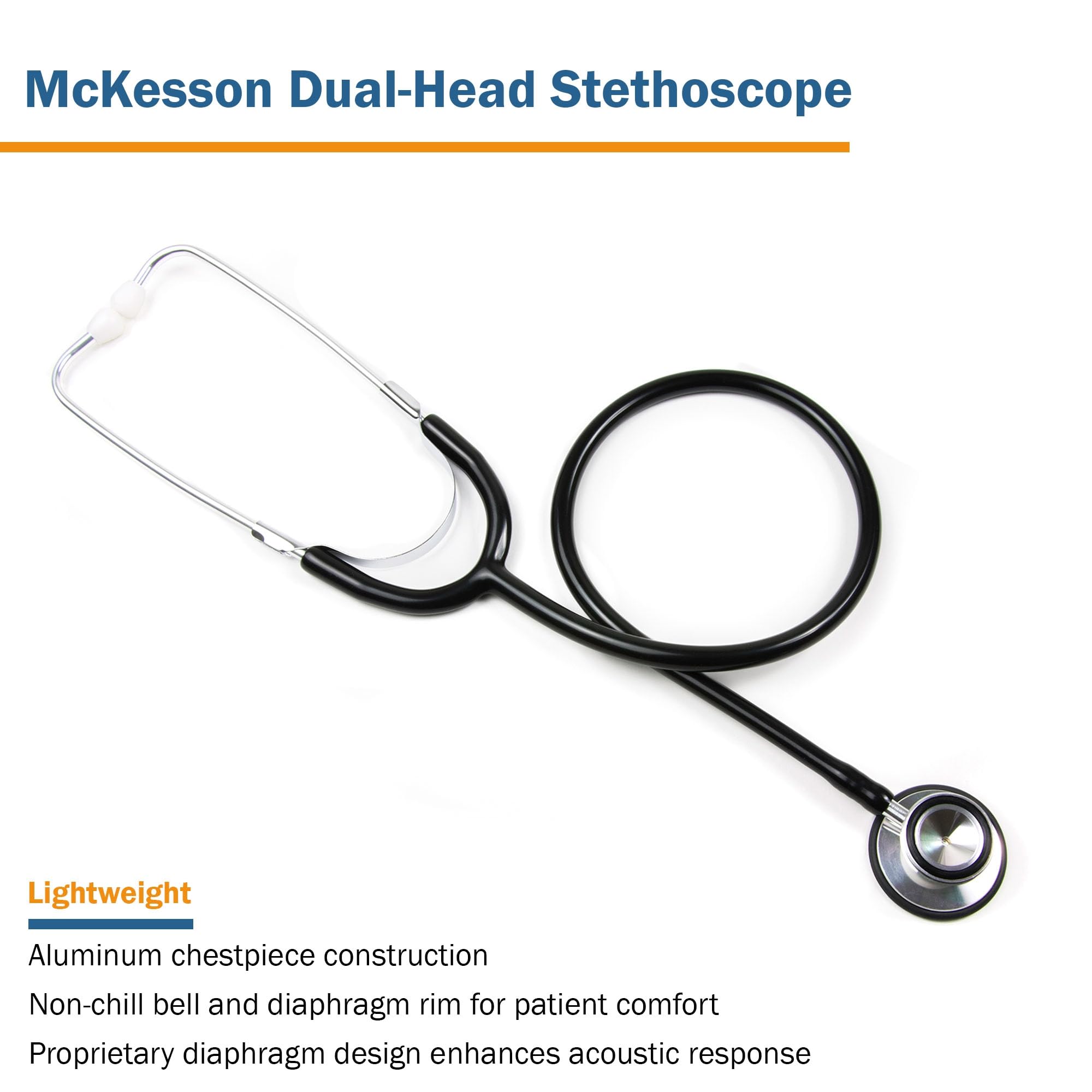 McKesson 01-670HBKGM Entrust Performance Dual-Head Stethoscope, Black (Pack of 10)