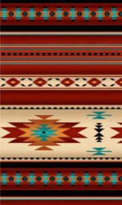 southwest terracotta fabric, teal blanket stripe, navaho designs, tucson, by yard