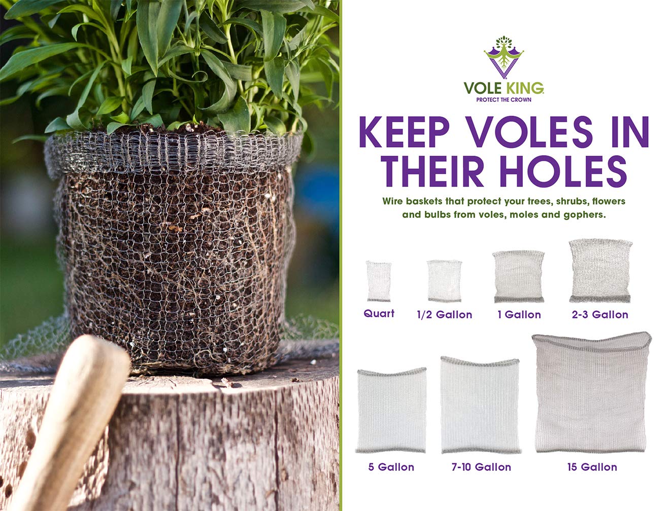 VOLE KING Plant Baskets - Gopher and Vole Baskets, 15 Gallon, Pack of 1 - Protect Plants, Trees, Flowers and Bulbs from Voles, Gophers and Moles - A One Time Solution, No Repellent Needed