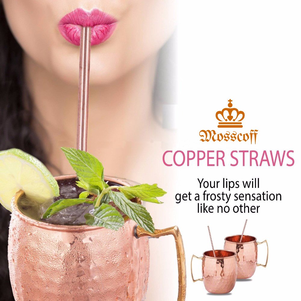 Copper straws - 100% copper drinking straws set of 4 - standard size 6.7" (17 cm) - Best size for your Moscow Mule copper mug - pure premium copper with food safe lacquer to keep the shine.