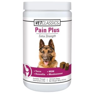 vet classics pain plus extra strength health supplement for dogs - 120 soft chews