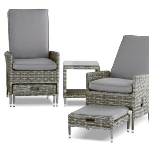 elle decor vallauris patio outdoor furniture collection, premium all weather wicker, 5 piece reclining set, gray