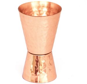 copper jigger lacquered for the shine and to prevent tarnish. - double 1oz/2oz copper measuring jigger for cocktail mixing. - solid hammered copper 22g copper. - copper shot glass for moscow mule.