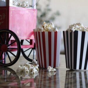 Crystallove 24pcs Striped Paper Popcorn Boxes for Party Favor Supplies (Black)