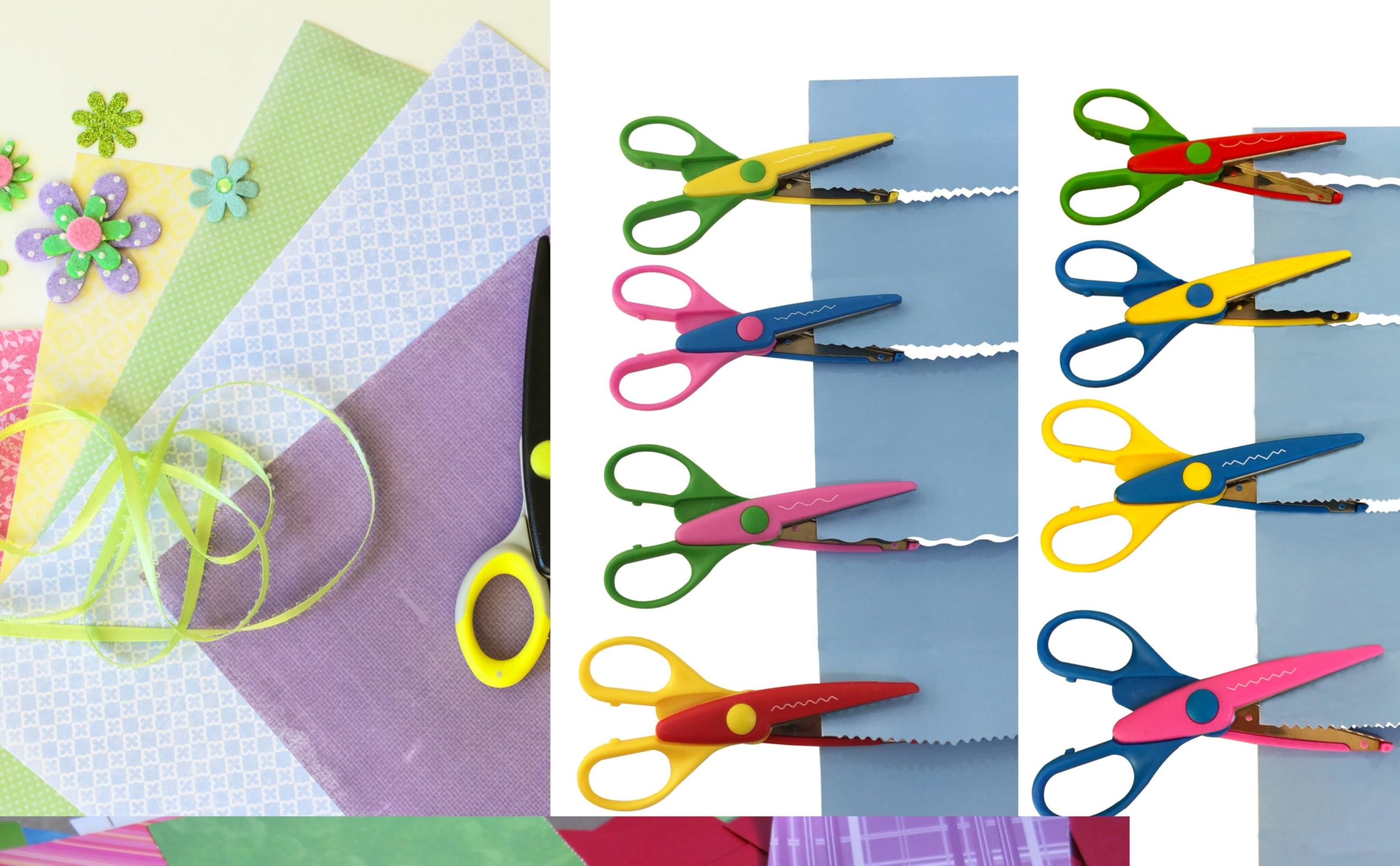 EXERZ Craft Scissors 8pcs, Edge Scissors with a Carrying Bag, 8 Patterns Zig Zag