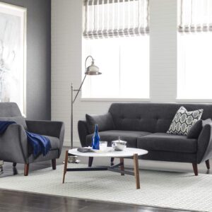 Serta Artesia Collection Midcentury Modern Sofa with Tapered Legs, Easy to Clean, Microfiber Couch Fabric, Durable Hardwood Construction, 61" Loveseat, Dark Gray