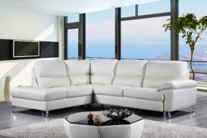 cortesi home contemporary miami genuine leather sectional sofa with left facing chaise lounge, off white 80"x98"