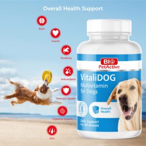 VitaliDOG Multivitamin for Dogs, Skin and Coat Supplement, Dog Prenatal Health Supplies, Vitamin A + E + B9 + B5 + H + Biotin + Amino Acids + Folic Acid for Dogs, 150 Chewable Tablets