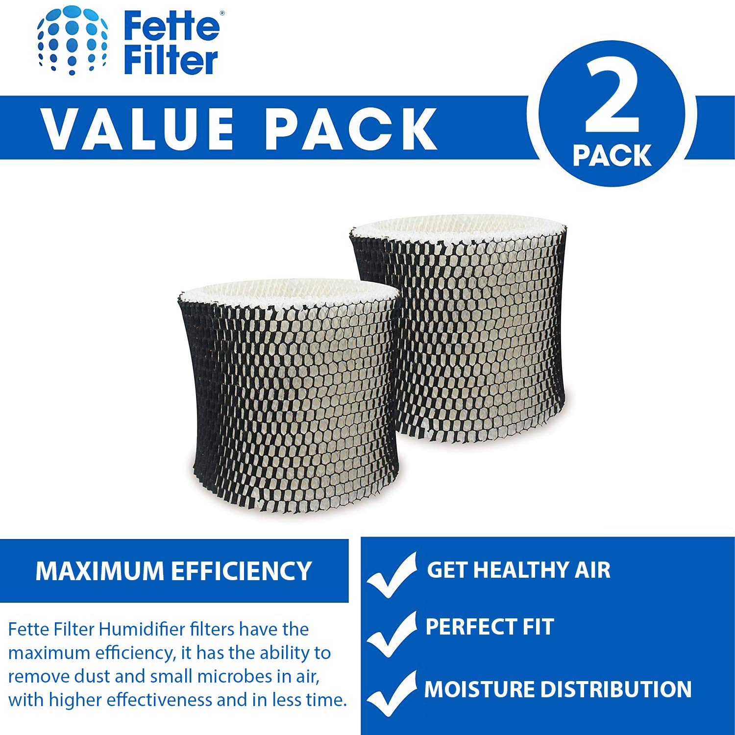 Fette Filter - HWF-64 Humidifier Filter B Wick Replacement Compatible with Holmes HWF64 Filter B for models HM-1645 HM-1730 HM-1745 HM-1750 HM-2200 & Bionaire BWF-64 includes 2 QTY.