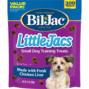 bil-jac little jacs small dog training treats - soft chicken liver dog treats for puppy rewards - real chicken, no fillers, 10oz resealable double zipper pouch (2-pack)