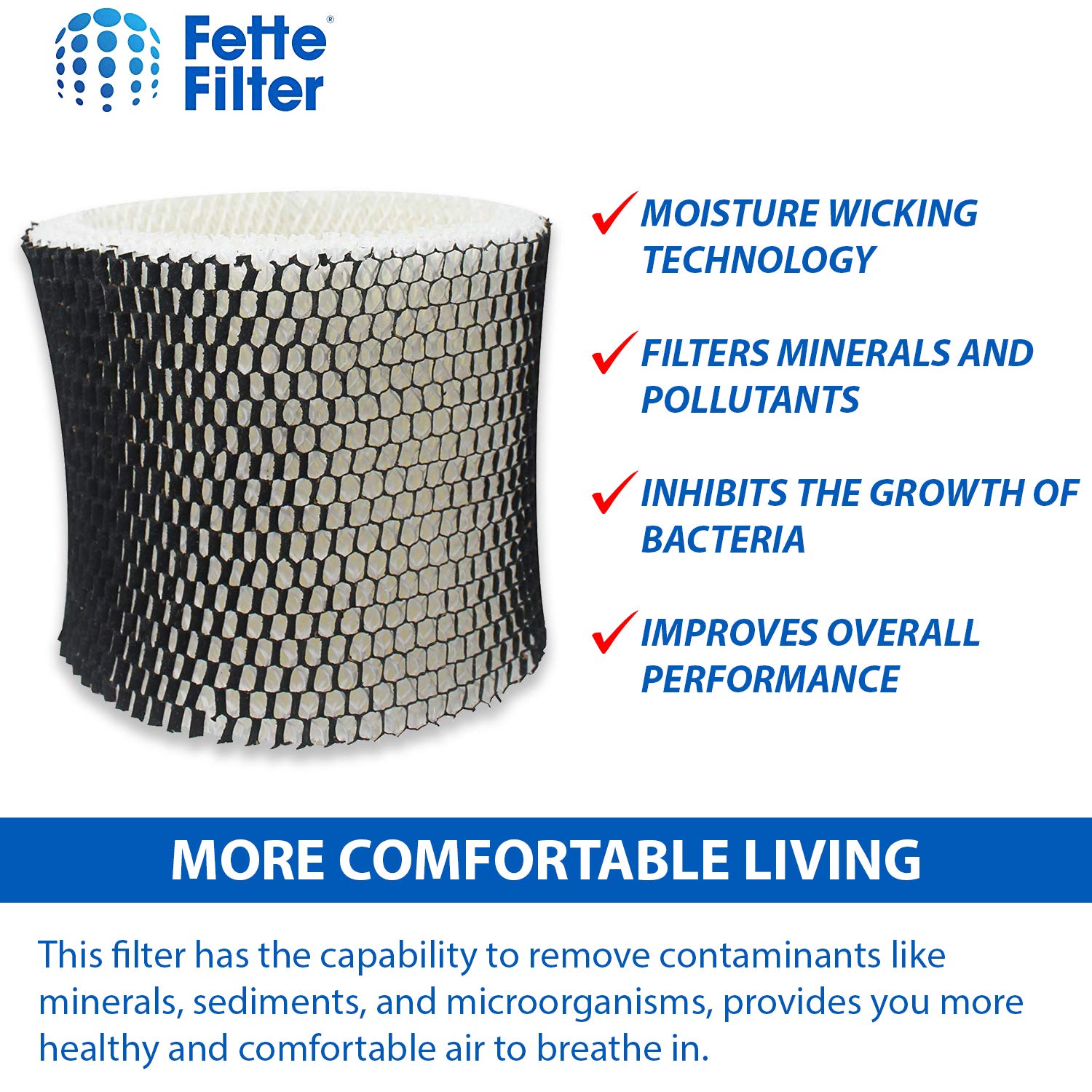 Fette Filter - HWF-64 Humidifier Filter B Wick Replacement Compatible with Holmes HWF64 Filter B for models HM-1645 HM-1730 HM-1745 HM-1750 HM-2200 & Bionaire BWF-64 includes 2 QTY.