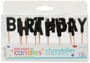 amscan happy birthday glitter pick candles, 2 1/4", black