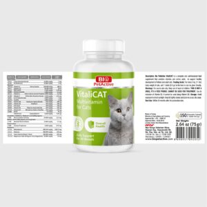 VitaliCAT Multivitamin for Cats, Skin and Coat Supplement, Cat Prenatal Health Supplies, Vitamin A + E + B9 + B5 + H + Biotin + Amino Acids for Cats, 150 Chewable Tablets